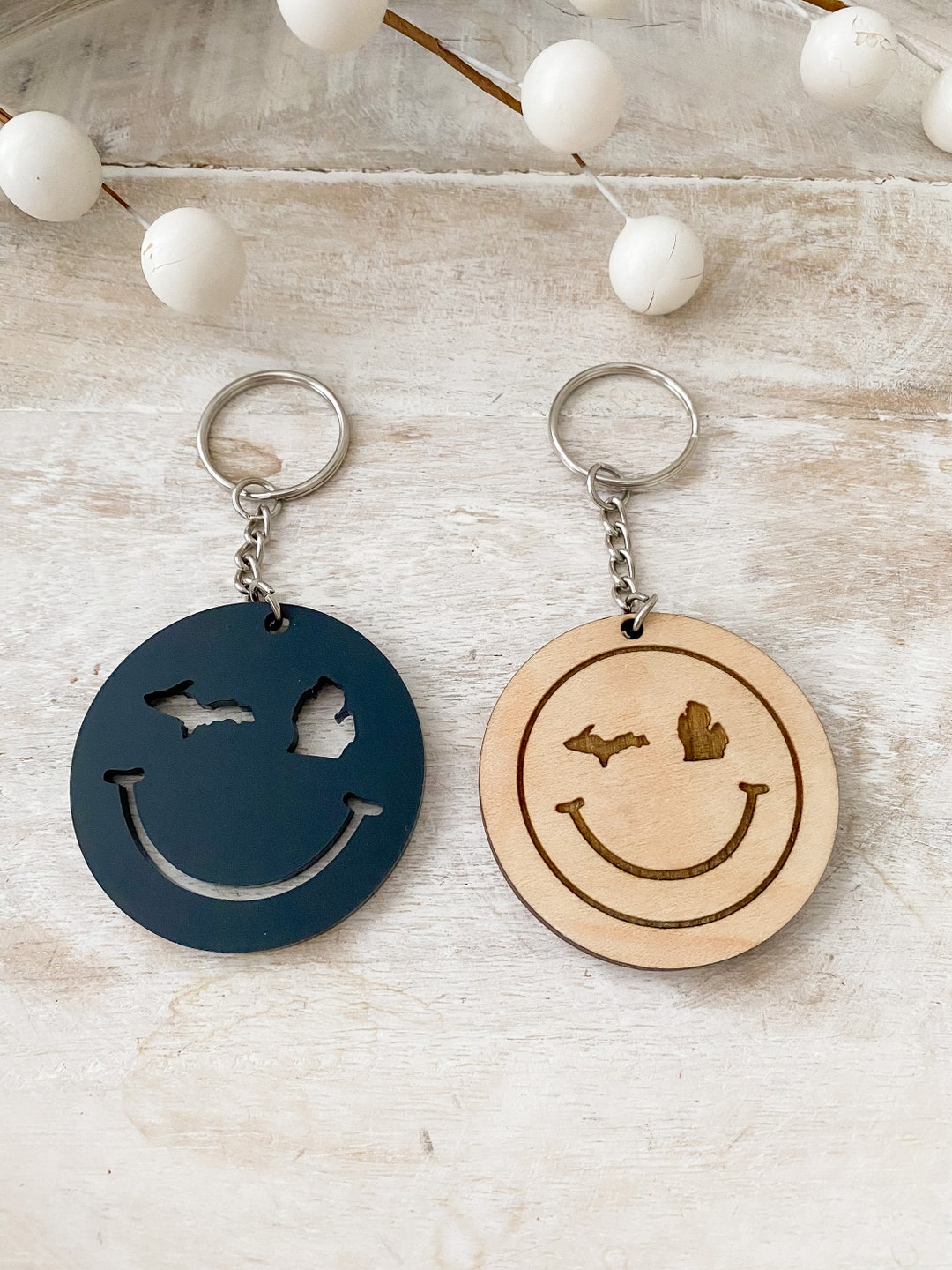 Michigan Smiley Face Keychain | Wood Keychain | Acrylic Keychain ...