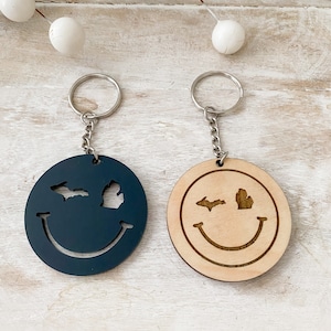 Michigan Smiley Face Keychain | Wood Keychain | Acrylic Keychain ...