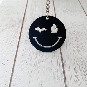 Michigan Smiley Face Keychain | Wood Keychain | Acrylic Keychain ...