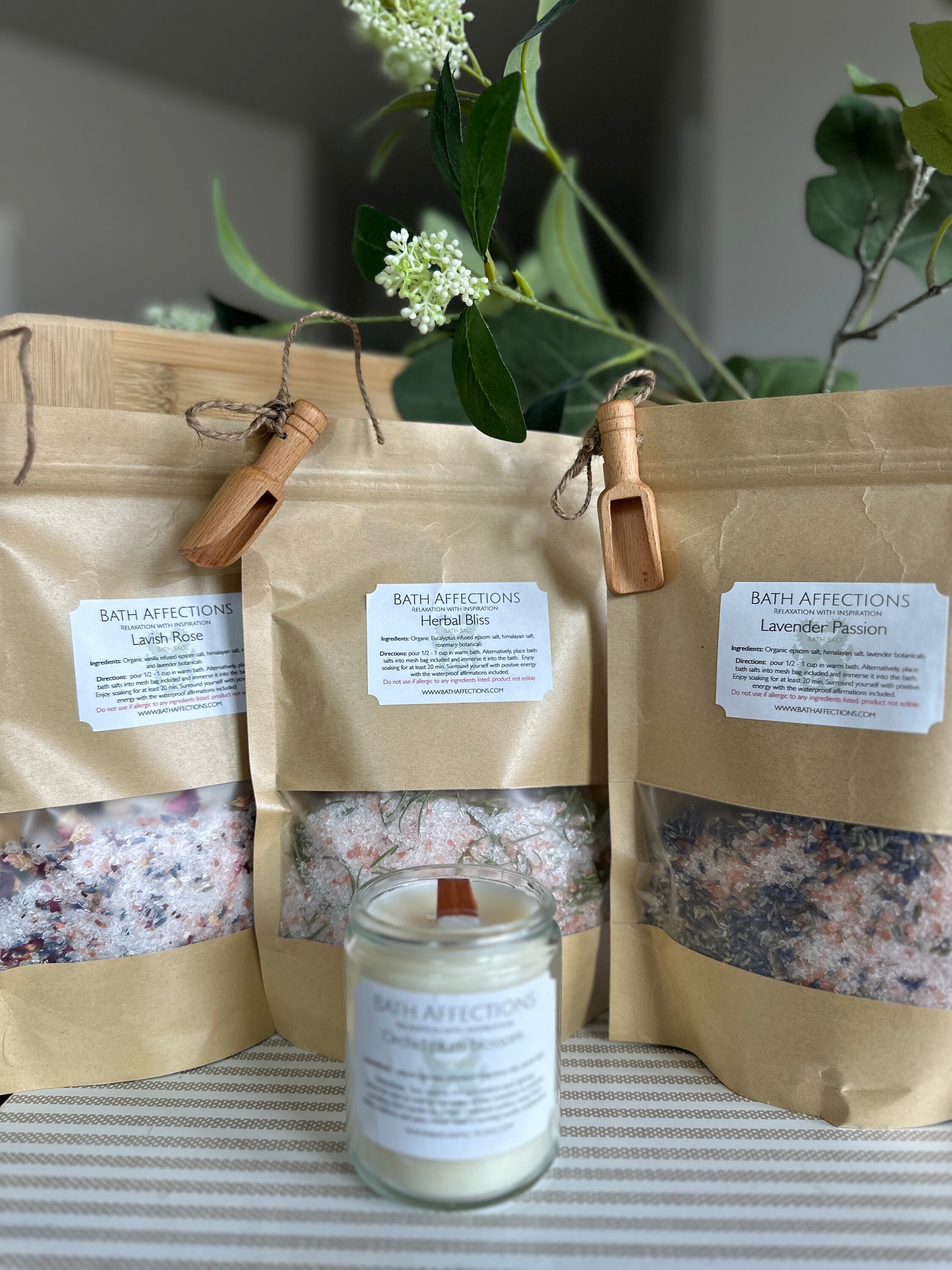 Blissful Bath Time Duo, Candle & 1lb of Bath Salt With Waterproof ...