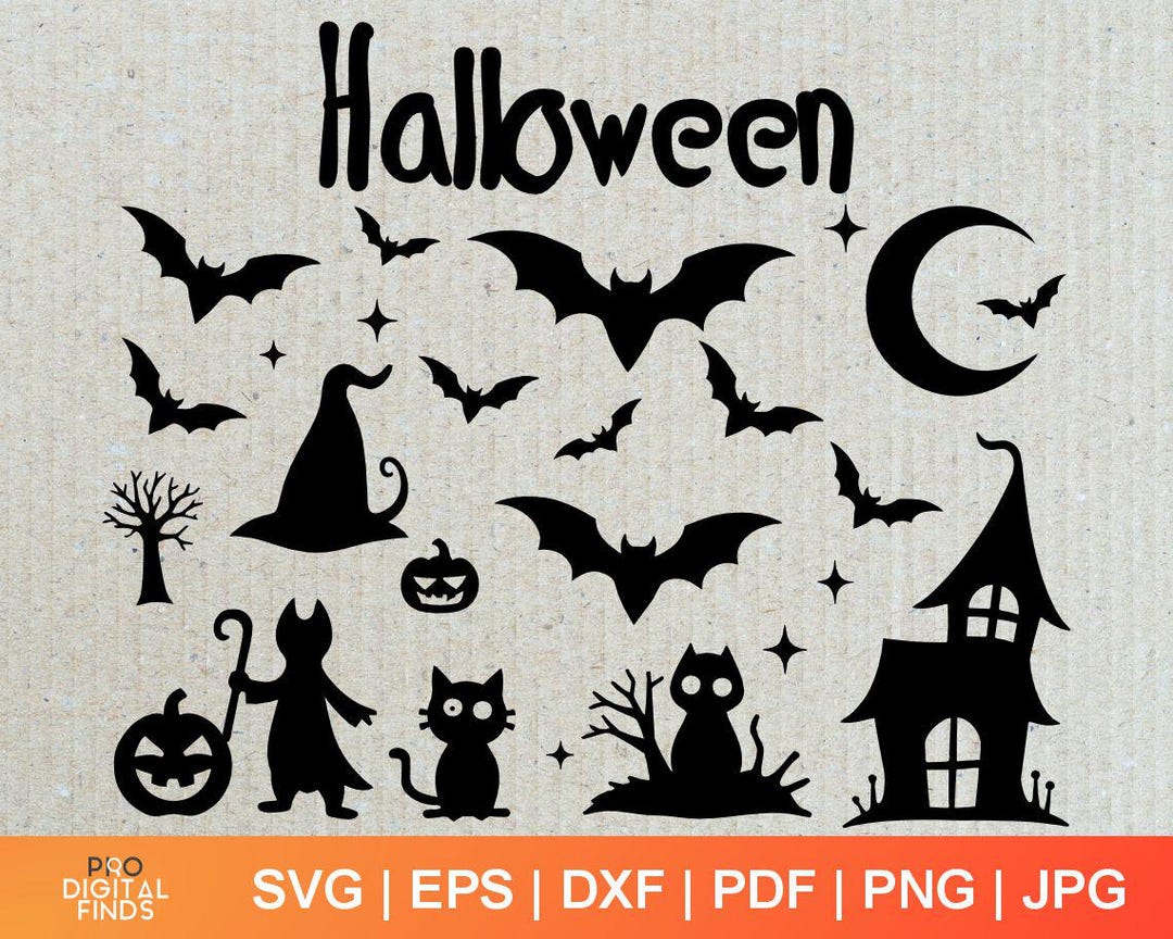 Halloween Bundle | Spooky Silhouette Clipart for Crafts | Witch, Bats ...