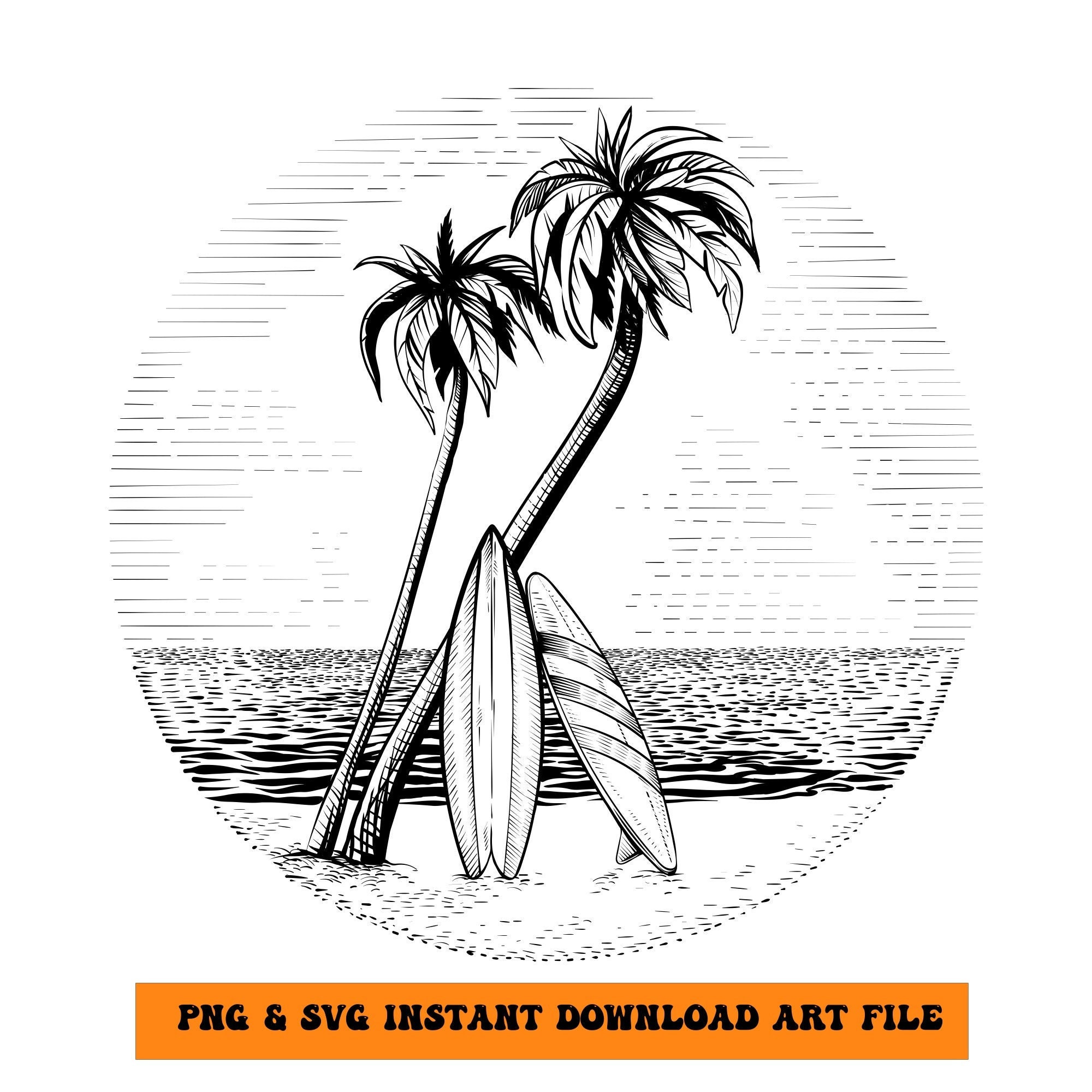 Palm Tree Surfboard Hand Drawn - Instant Digital Download - PNG & SVG ...