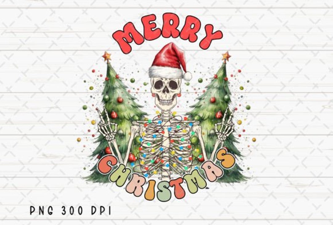Retro Merry Christmas Skeleton Santa PNG - Instant Download - Etsy