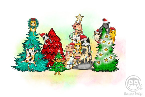 Cute Cat Christmas Tree PNG - Instant Download - Etsy