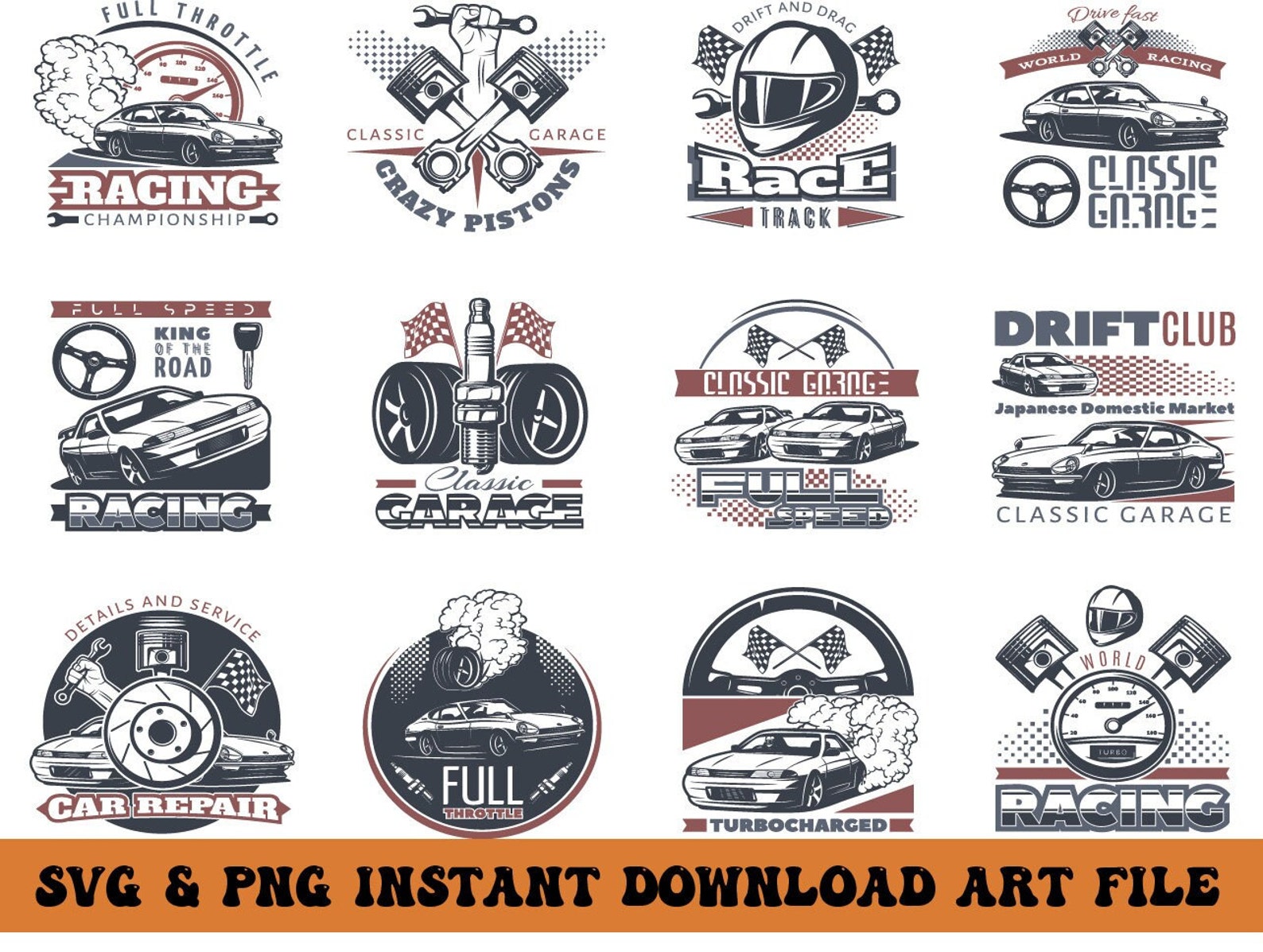 Racing Emblems Logos - PNG and SVG Instant Download - Etsy