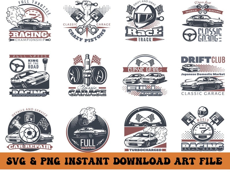 Racing Emblems Logos - PNG and SVG Instant Download - Etsy