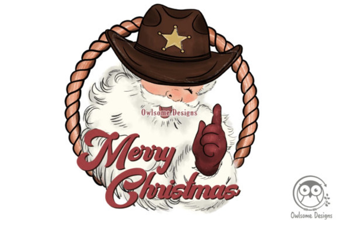 Merry Christmas Cowboy Santa Sublimation - Instant Download - Etsy