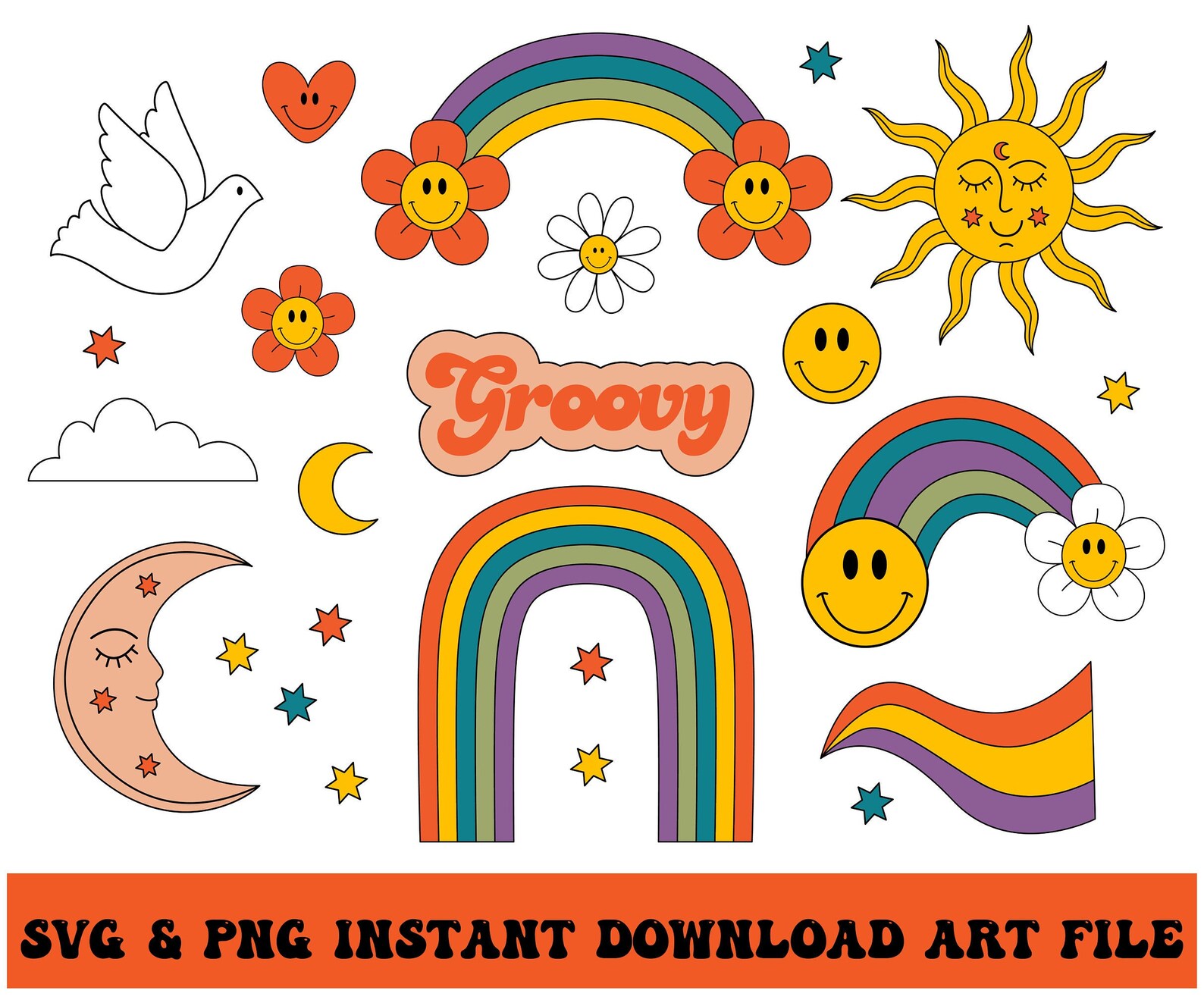Groovy Retro 70s Bundle - Instant Digital Download - PNG & SVG - Etsy