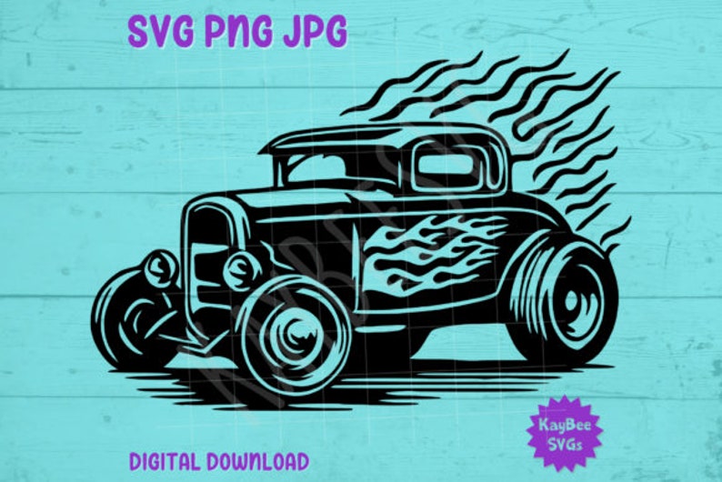 Classic Hot Rod Car With Flames SVG PNG - Etsy