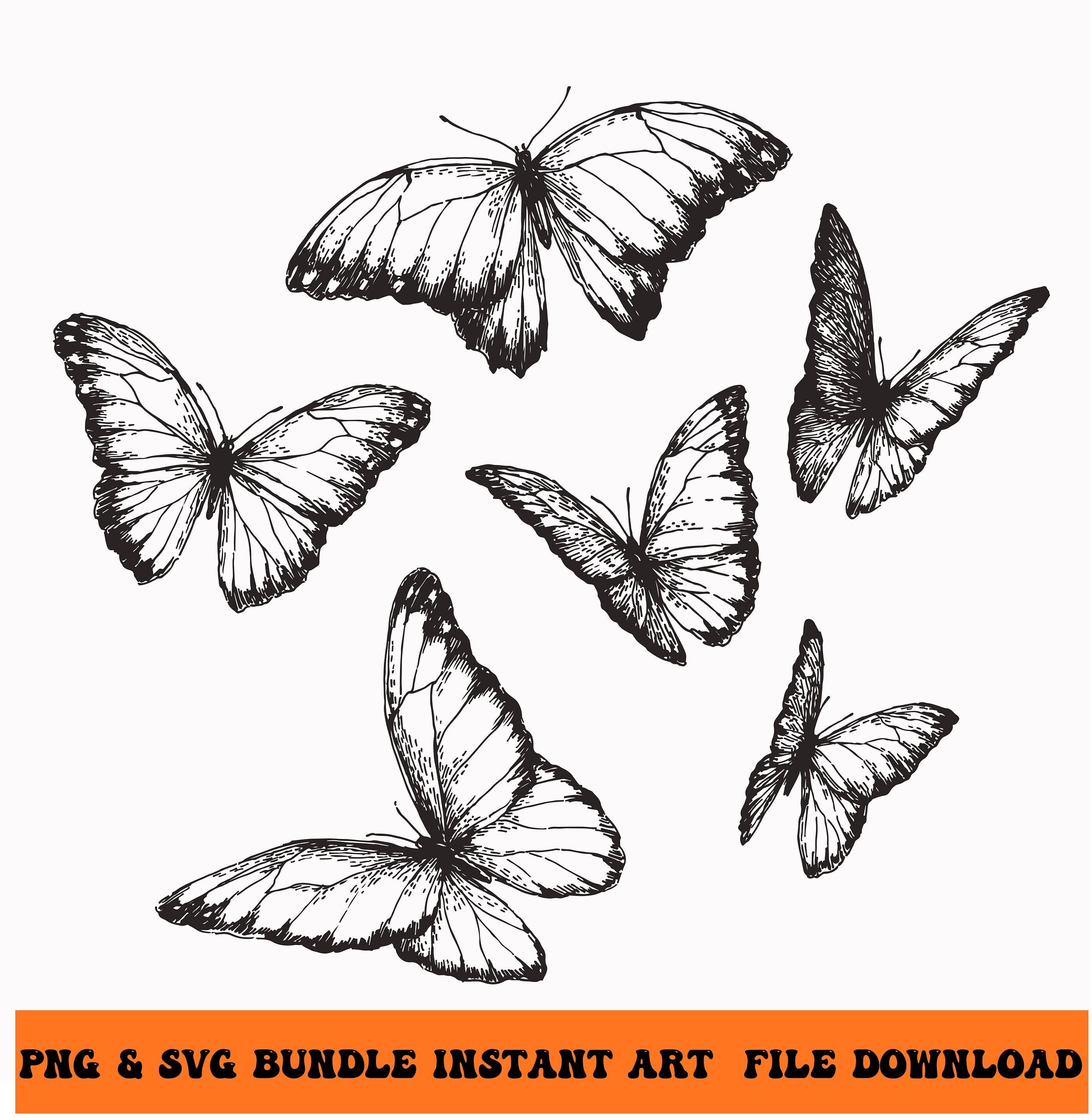 Hand Drawn Butterflies Bundle - Instant Digital Download - PNG & SVG - Etsy