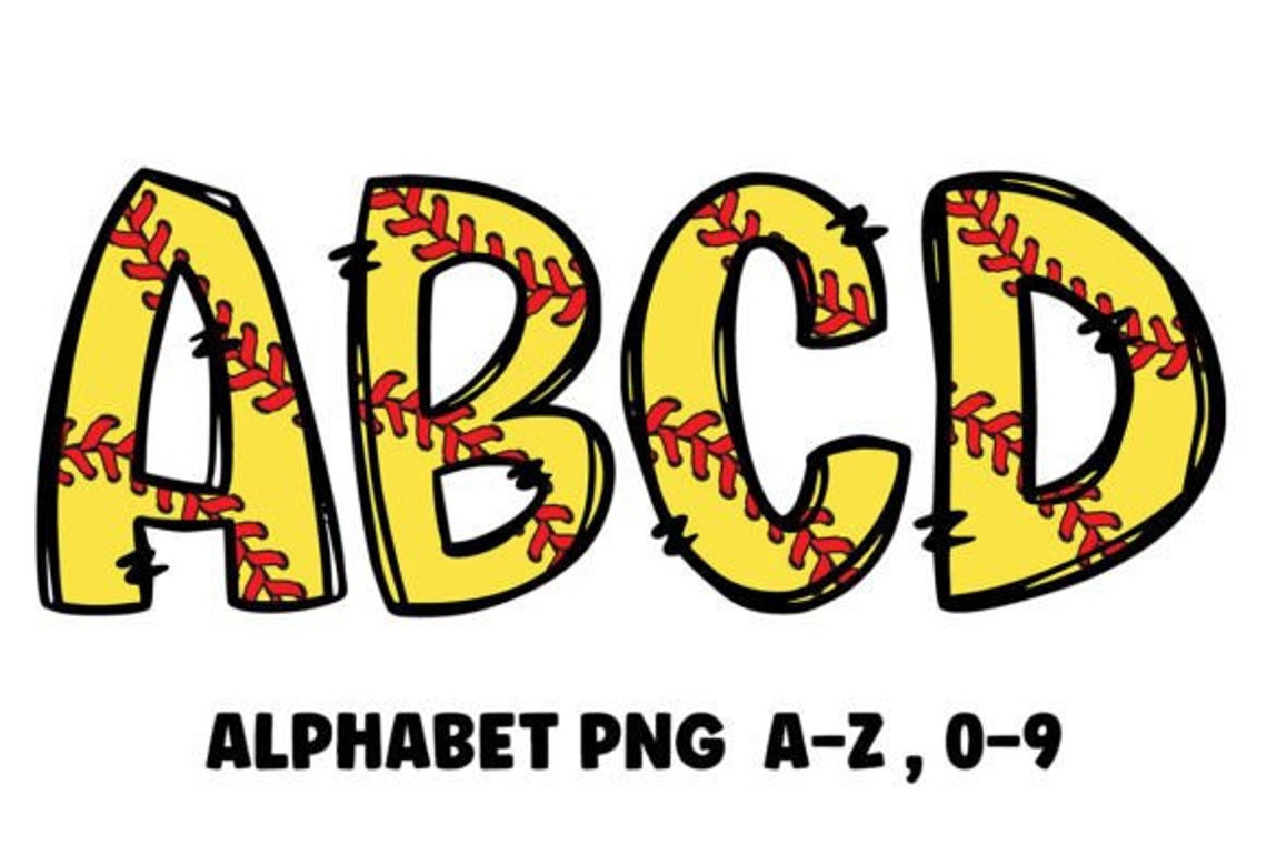 Softball Alphabet Doodle Font - Instant Download PNG - Etsy
