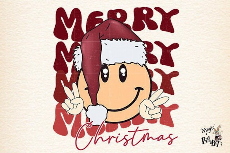 Merry Smiley Face Christmas PNG - Instant Download - Etsy