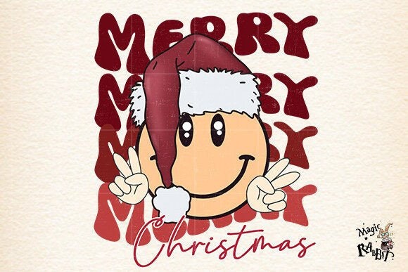 Merry Smiley Face Christmas PNG - Instant Download - Etsy
