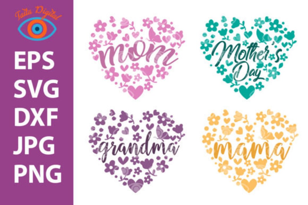 Mother's Day Bundle Cute Heart Moms - Png Svg Instant Download Art File ...