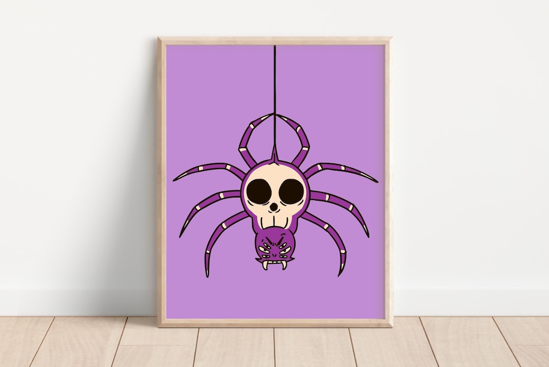 Halloween Art Print, Purple Spider Poster, Spooky Wall Decor, Cute ...