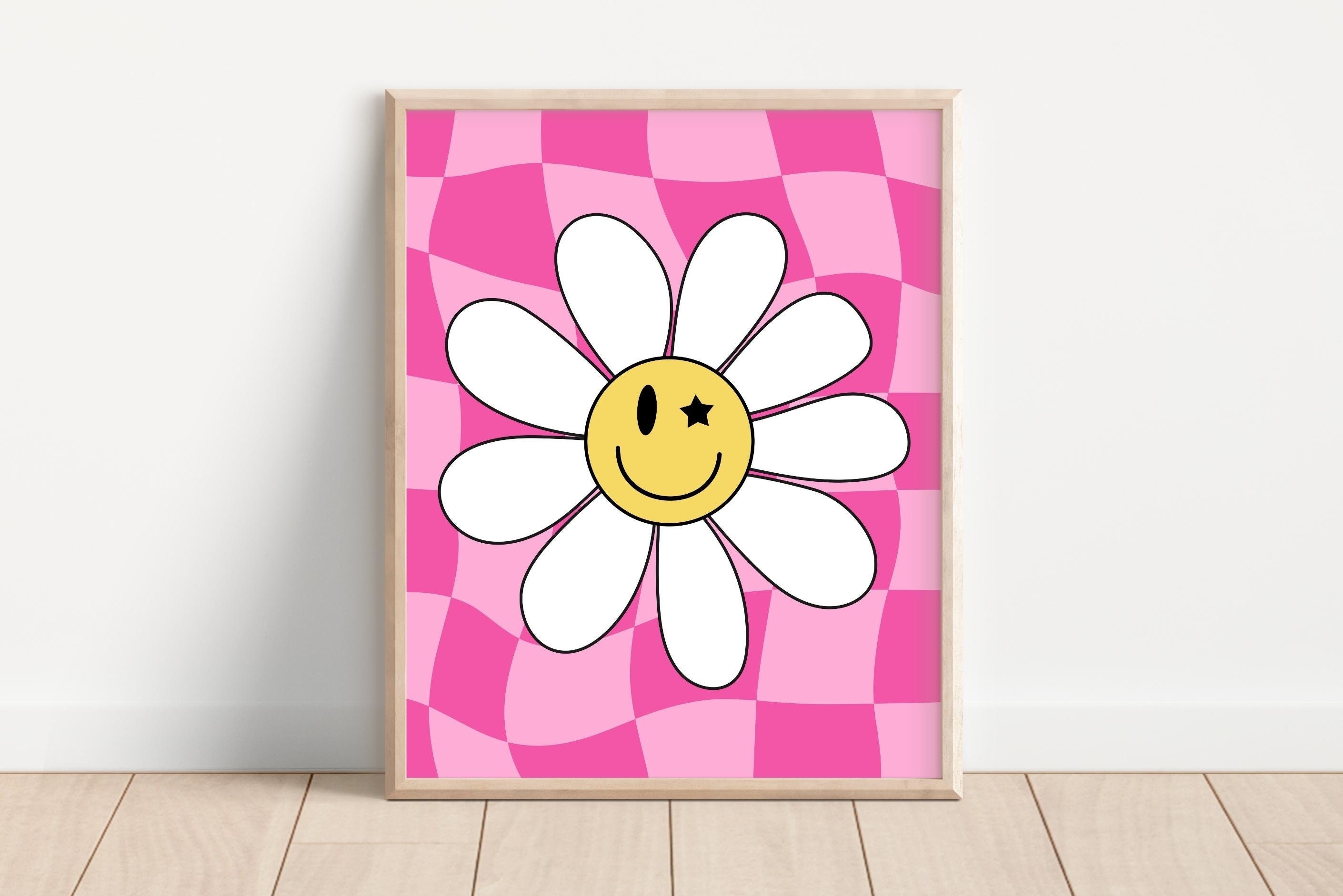 Groovy Pink Flower Art Print, Preppy Cute Decor, Y2k Aesthetic Poster ...