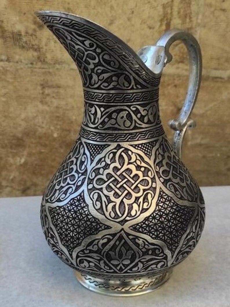 Hand Forged Turkish Water Jug 100% Copper Pitcher Hand Carved - Etsy