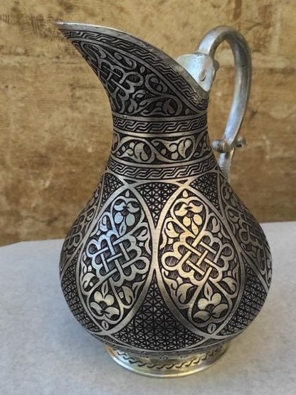 Hand Forged Turkish Water Jug 100% Copper Pitcher Hand Carved - Etsy