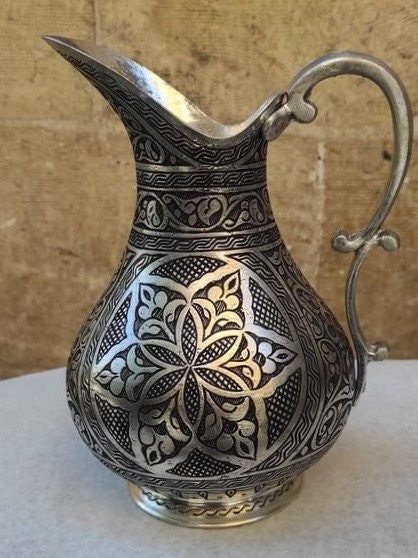 Hand Forged Turkish Water Jug 100% Copper Pitcher Hand Carved - Etsy