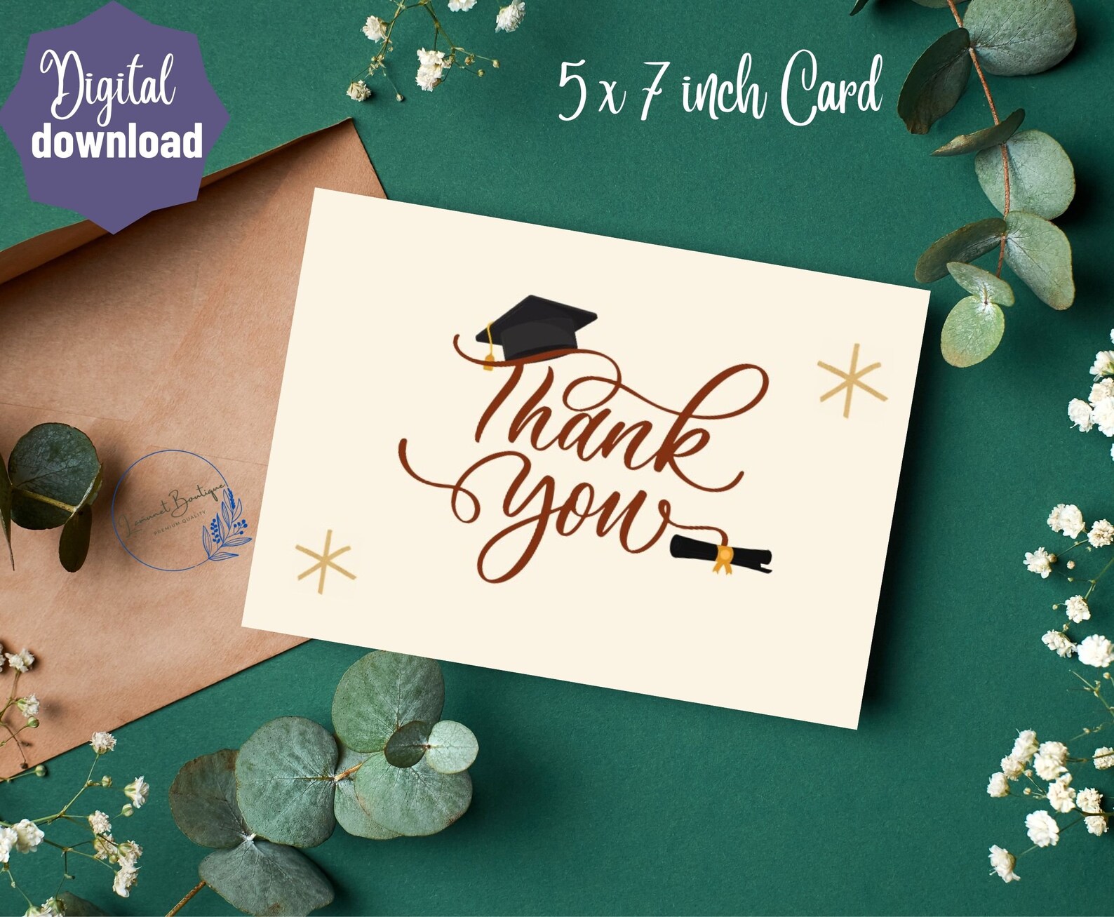 Printable Thank You Graduation Greeting Card Instant Download 5x7 Inch ...