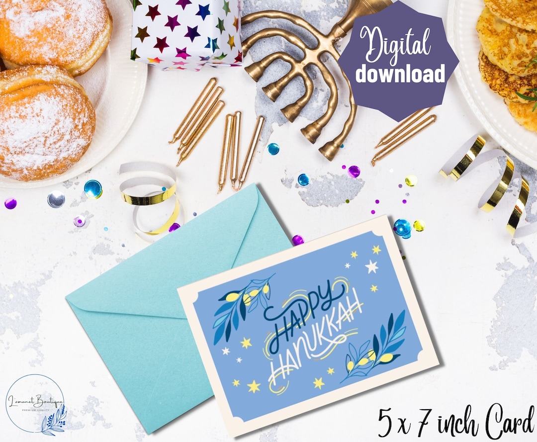 Printable Happy Hanukkah Greeting Card Instant Download 5x7 Inch Card ...
