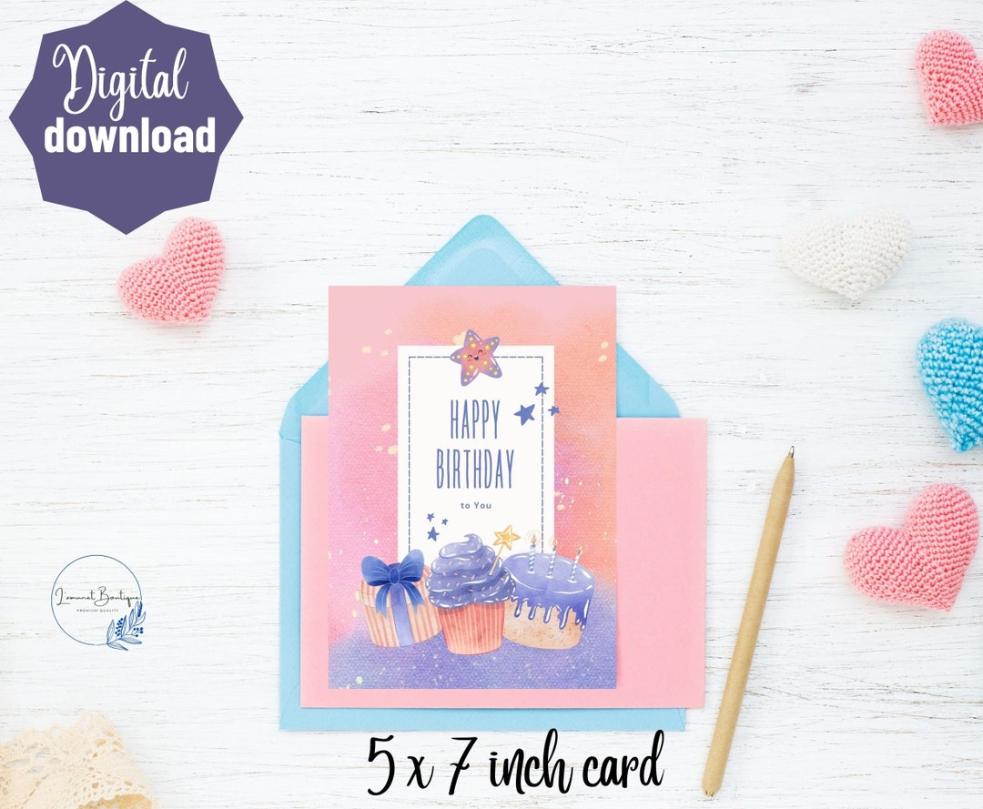 Printable Birthday Greeting Card Instant Download 5x7 Inch Card for ...