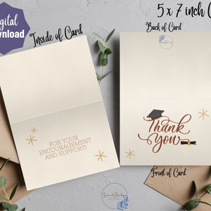 Printable Thank You Graduation Greeting Card Instant Download 5x7 Inch ...