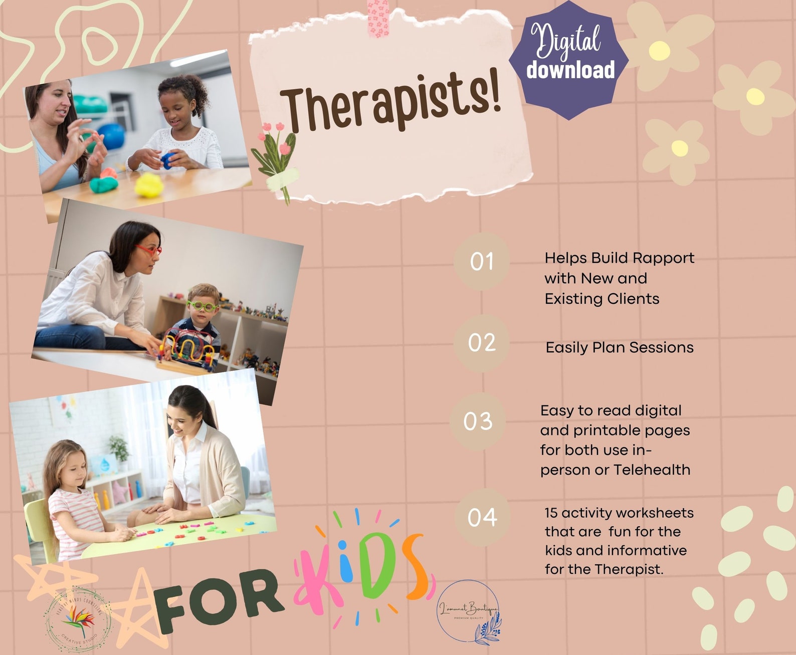 15 Printable Pages Instant Download Therapist Worksheets Session Packet ...