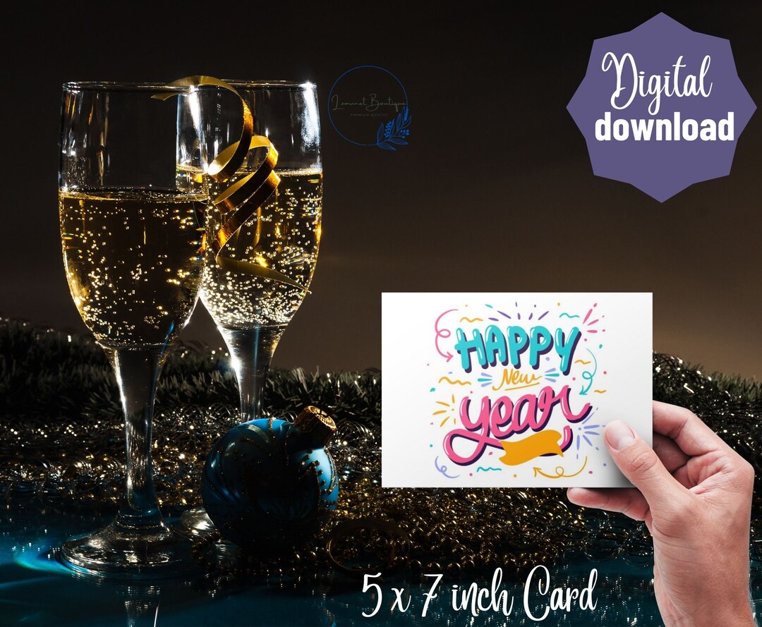 Printable Happy New Year Greeting Card Instant Download 5x7 Inch Card ...