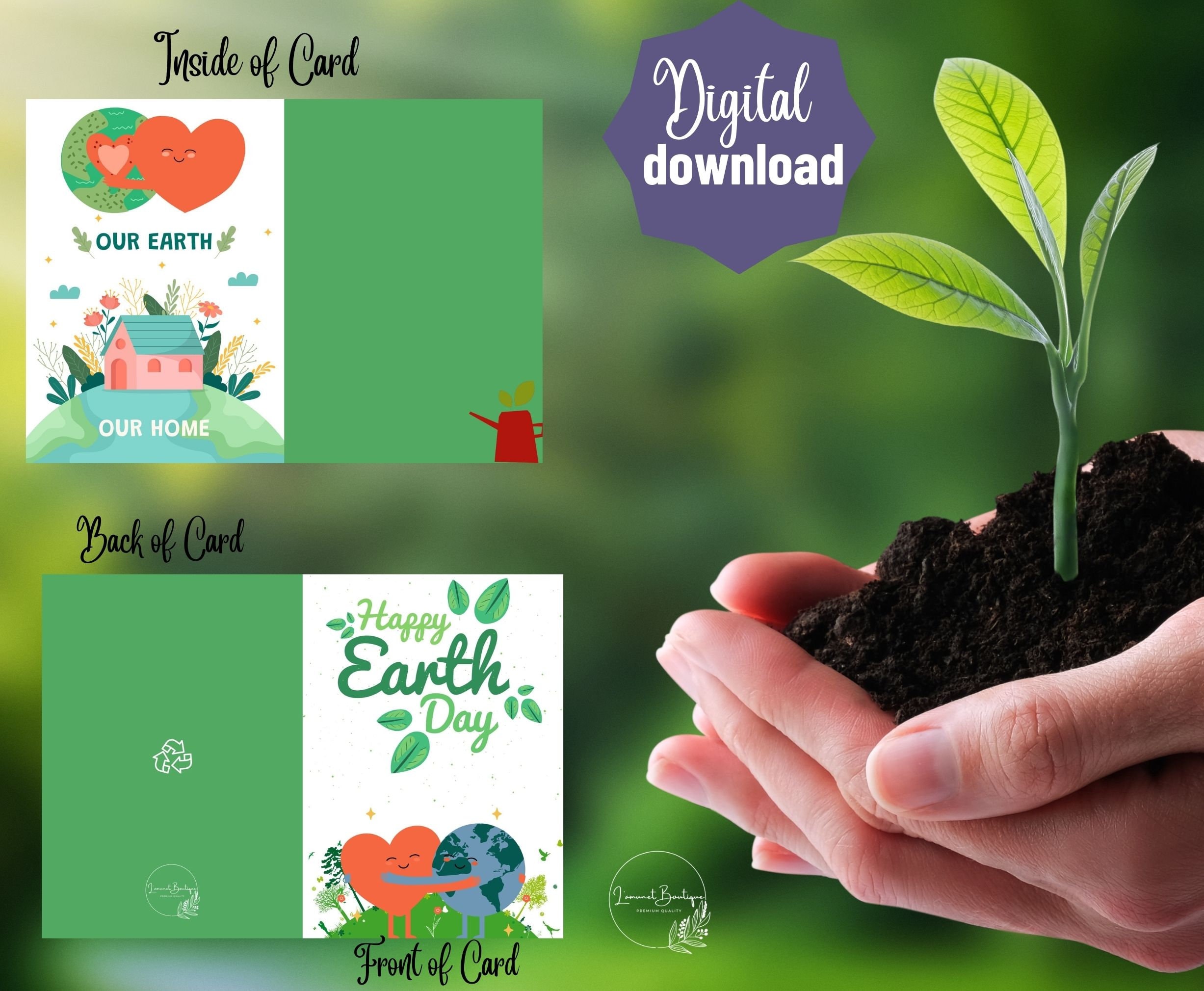 Printable Happy Earth Greeting Card Instant Download 5x7 Inch Card for ...