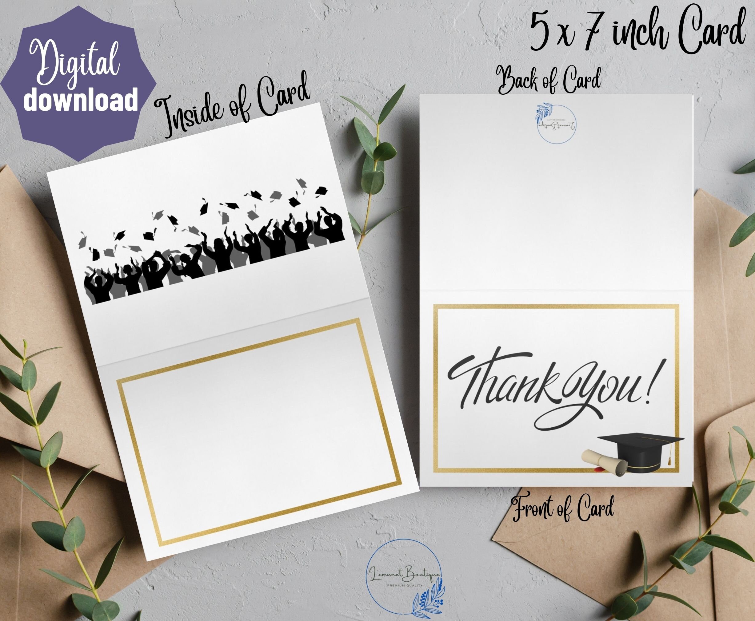 Printable Thank You Graduation Greeting Card Instant Download 5x7 Inch ...