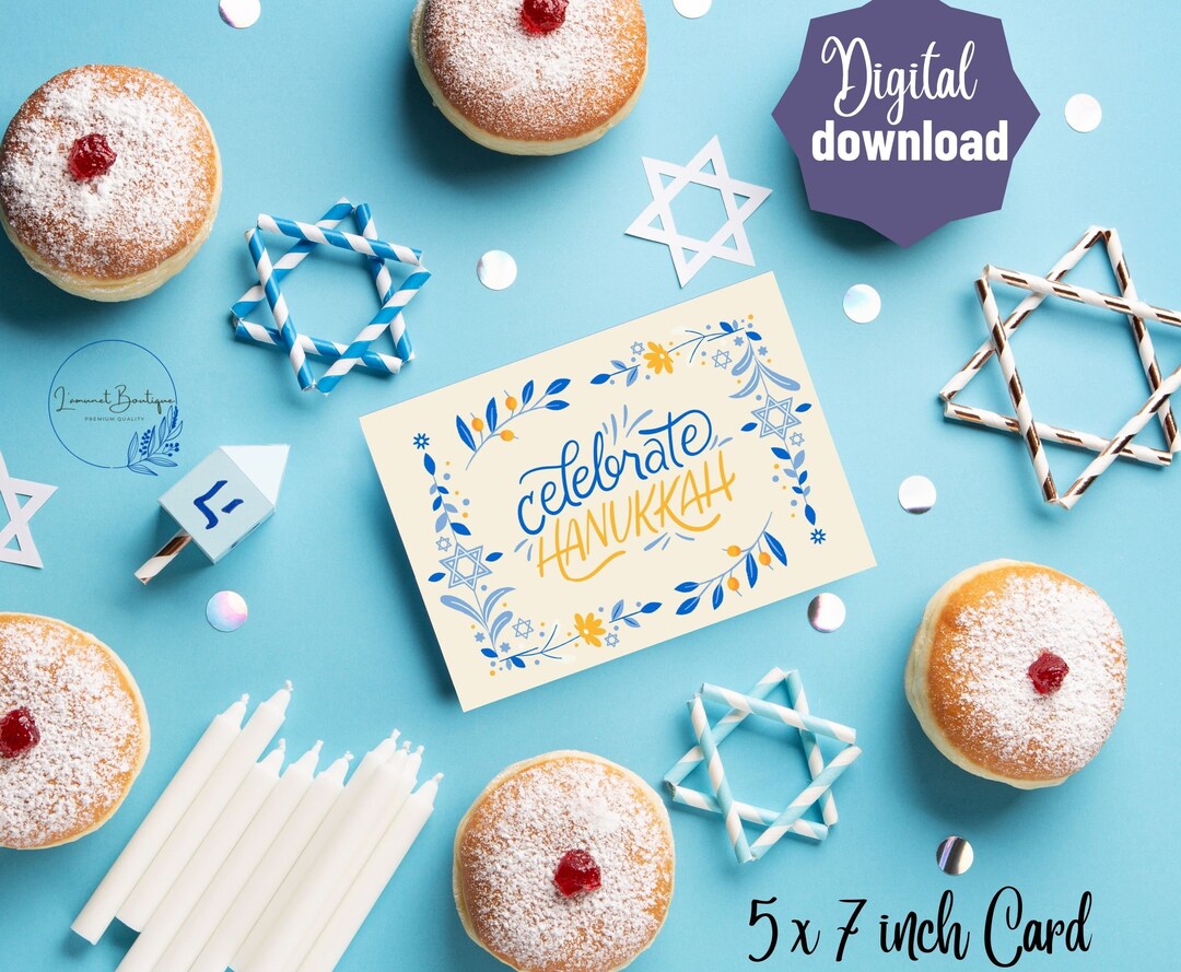 Printable Celebrate Hanukkah Greeting Card Instant Download 5x7 Inch ...