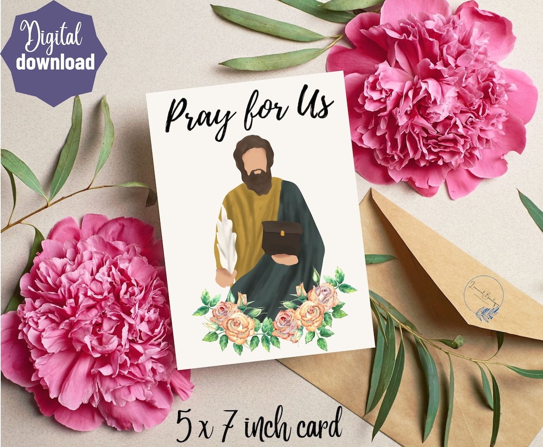 Printable Pray for Us Greeting Card Instant Download 5x7 Inch Card, St ...