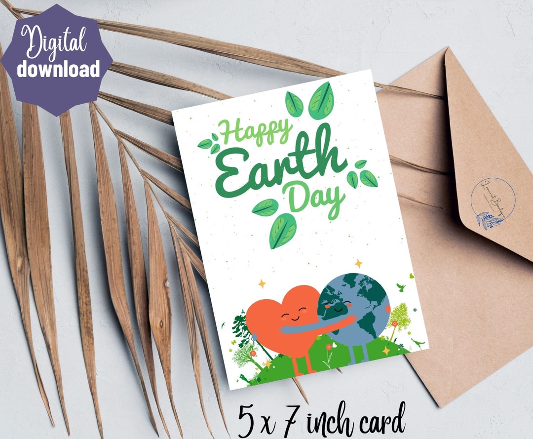 Printable Happy Earth Greeting Card Instant Download 5x7 Inch Card for ...