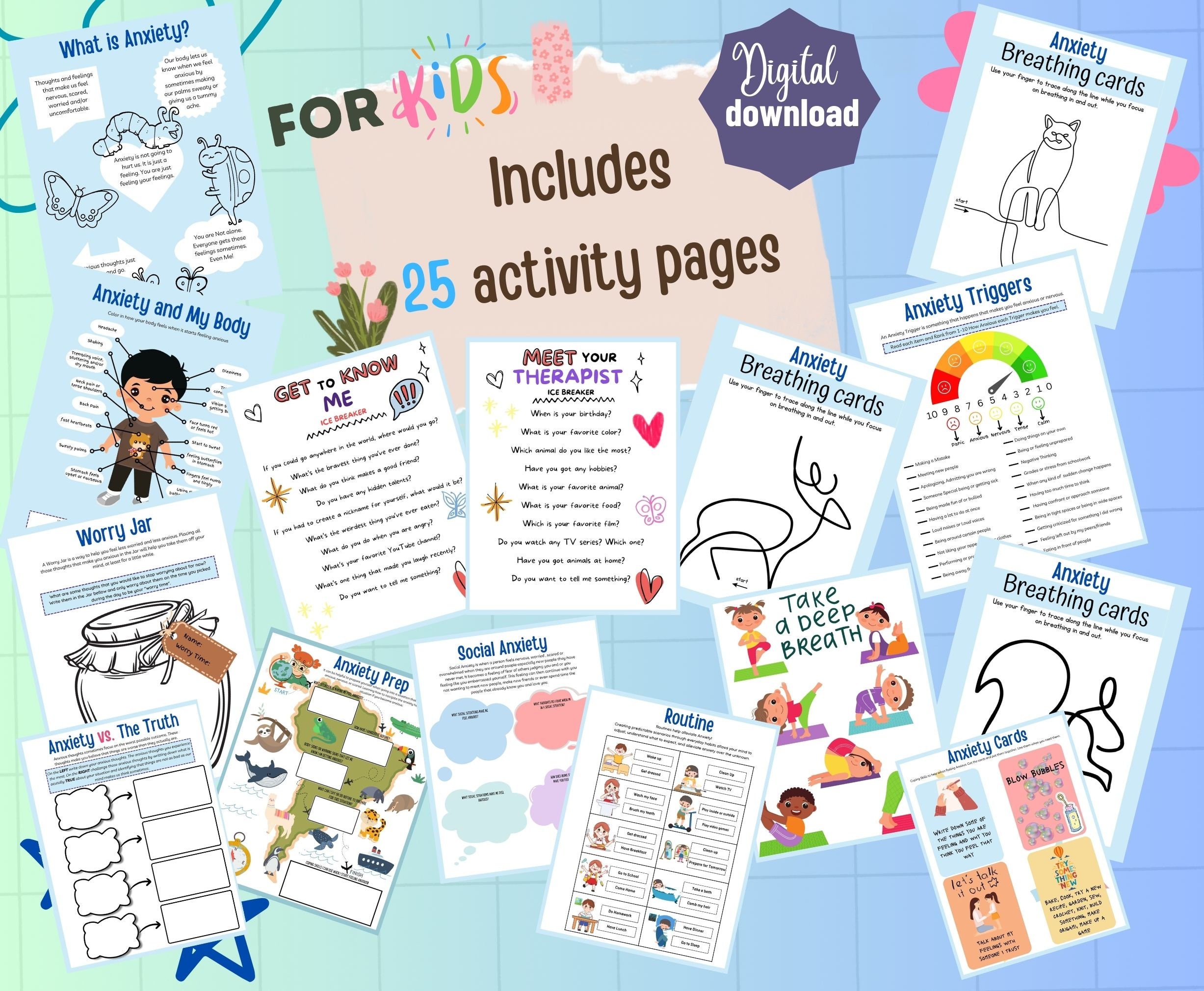 25 Printable Pages Instant Download Therapist Worksheets Session Packet ...