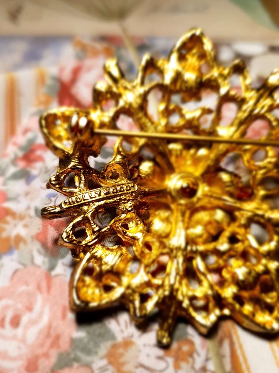 JardinVintageShop Vintage 1960s Rhinestone Brooch Hollywood Signed Victorian Style