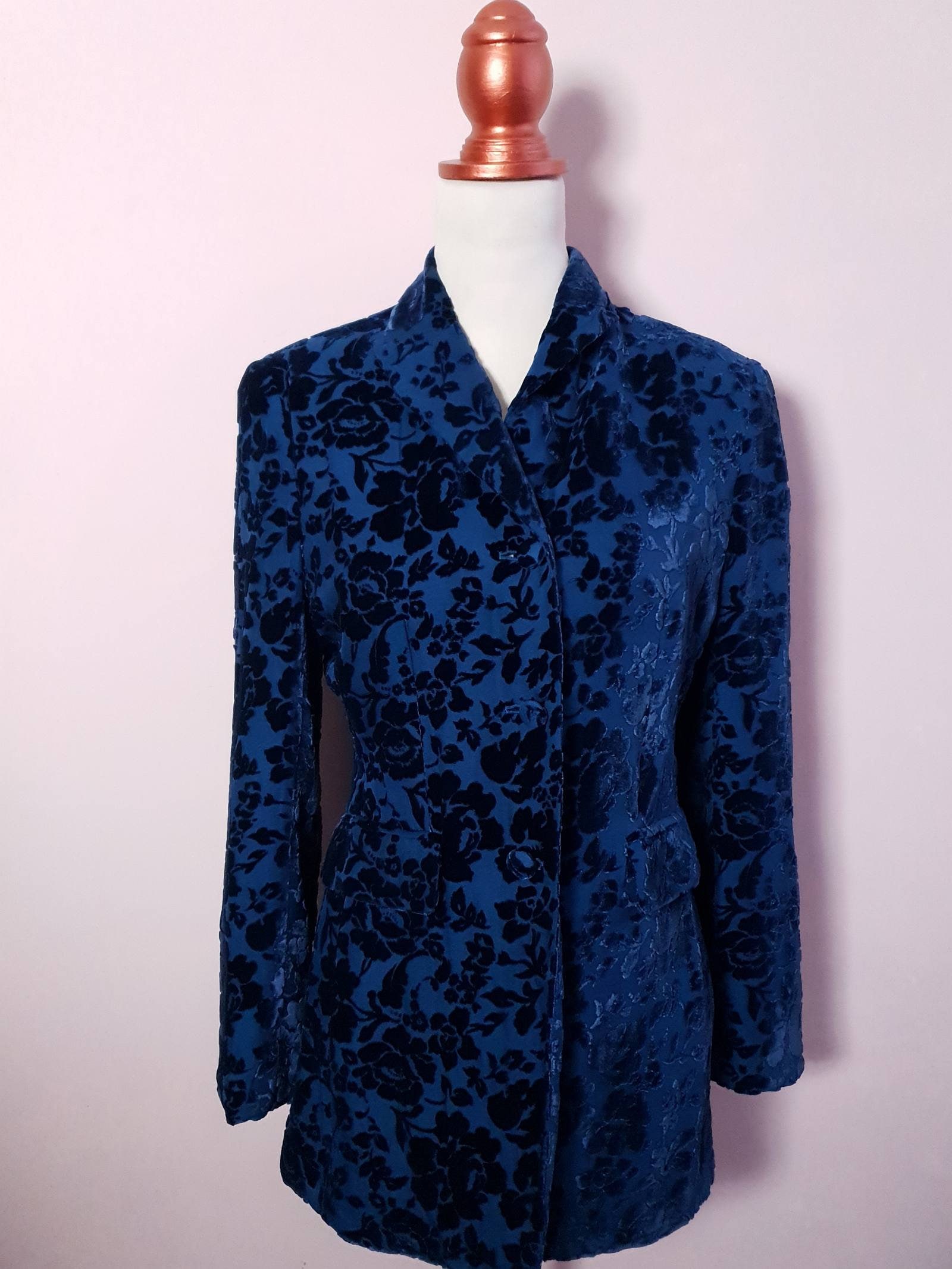 Beautiful Laura Ashley Blue Flower & Leaf Flock Silk Jacket - Etsy