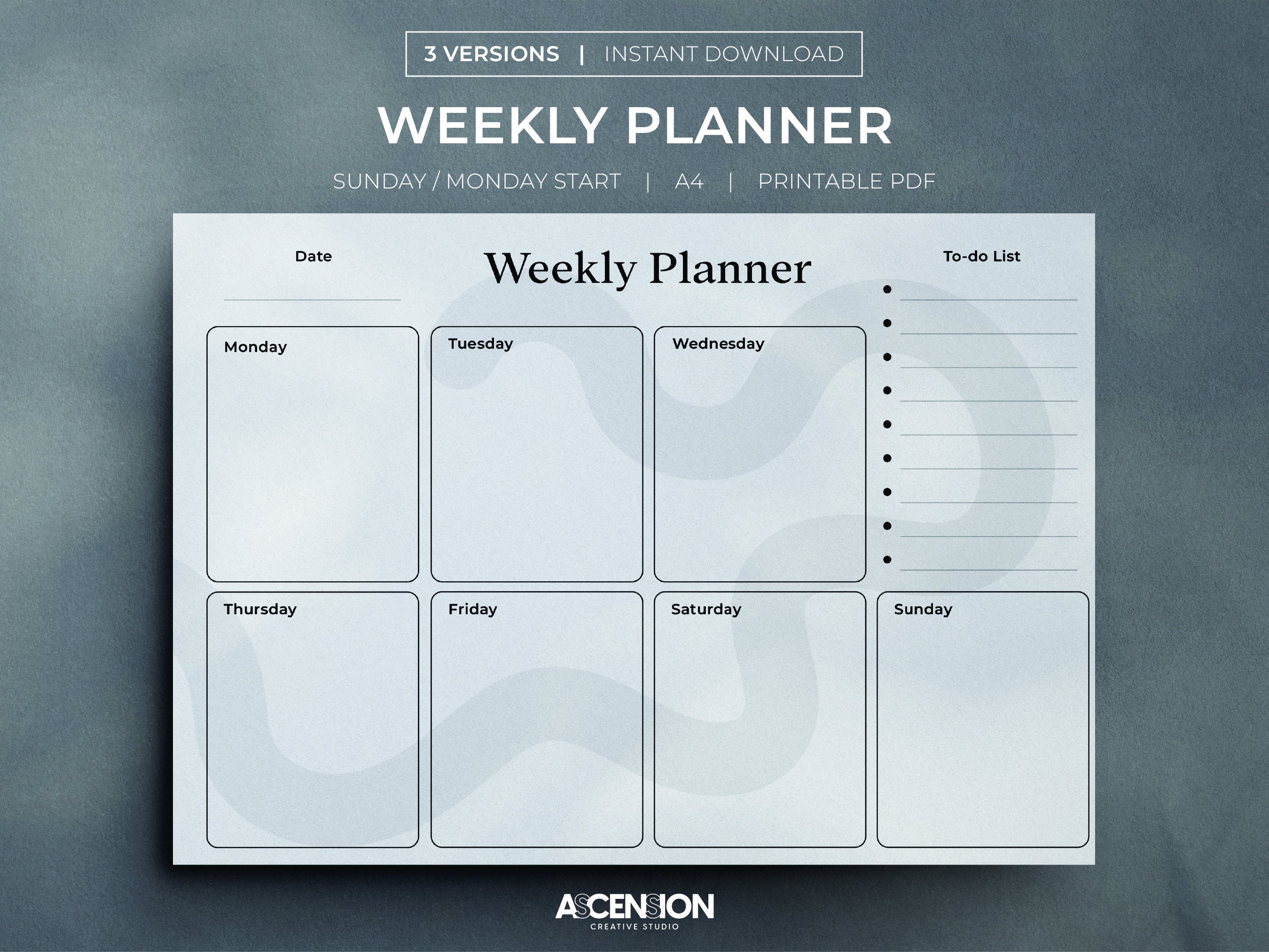 Weekly Planner Printable Landscape, Minimalist Weekly Schedule, Week at ...