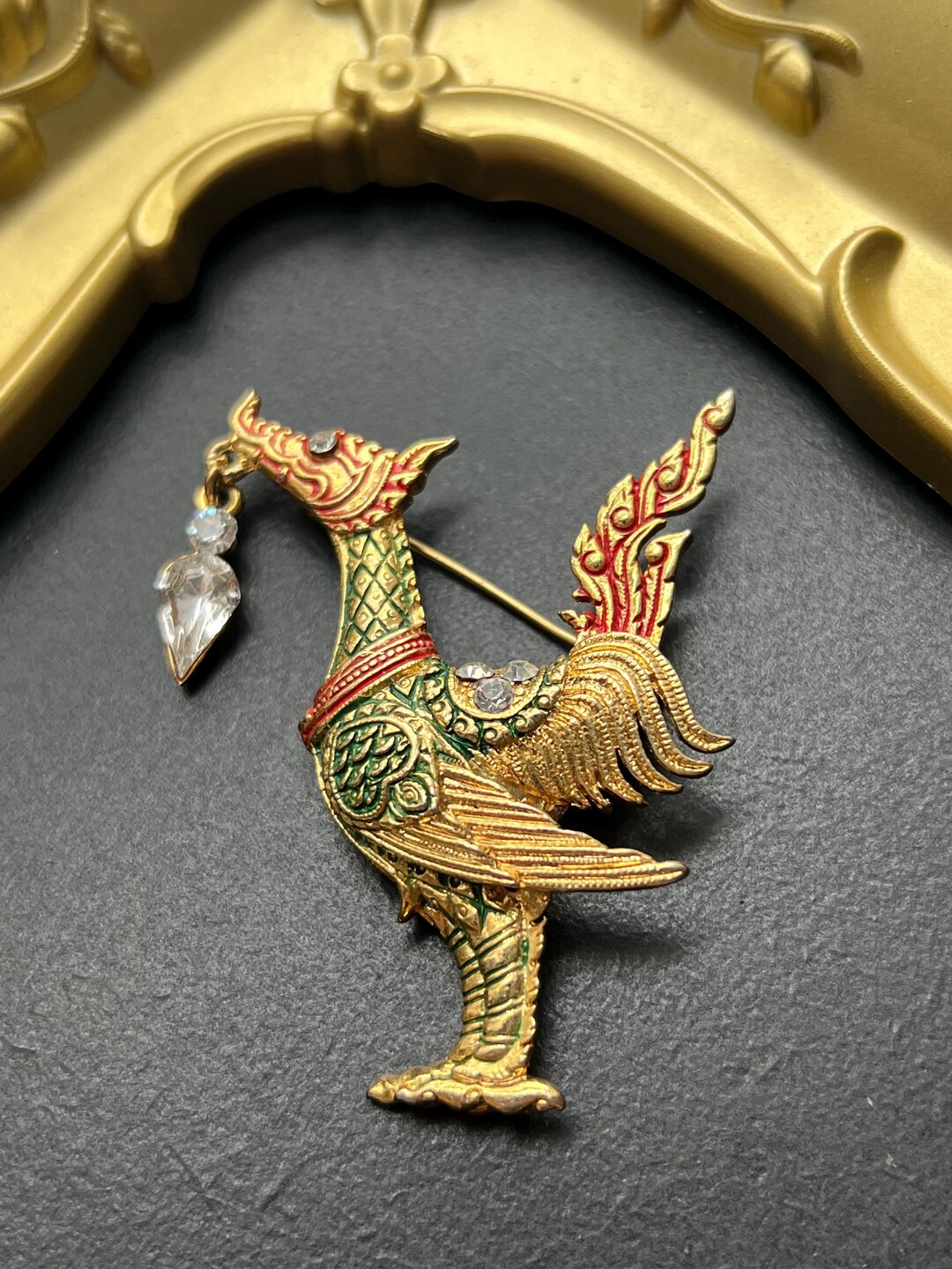 Vintage Gold Tone Enamel Bird Rooster Brooch Pin - Etsy