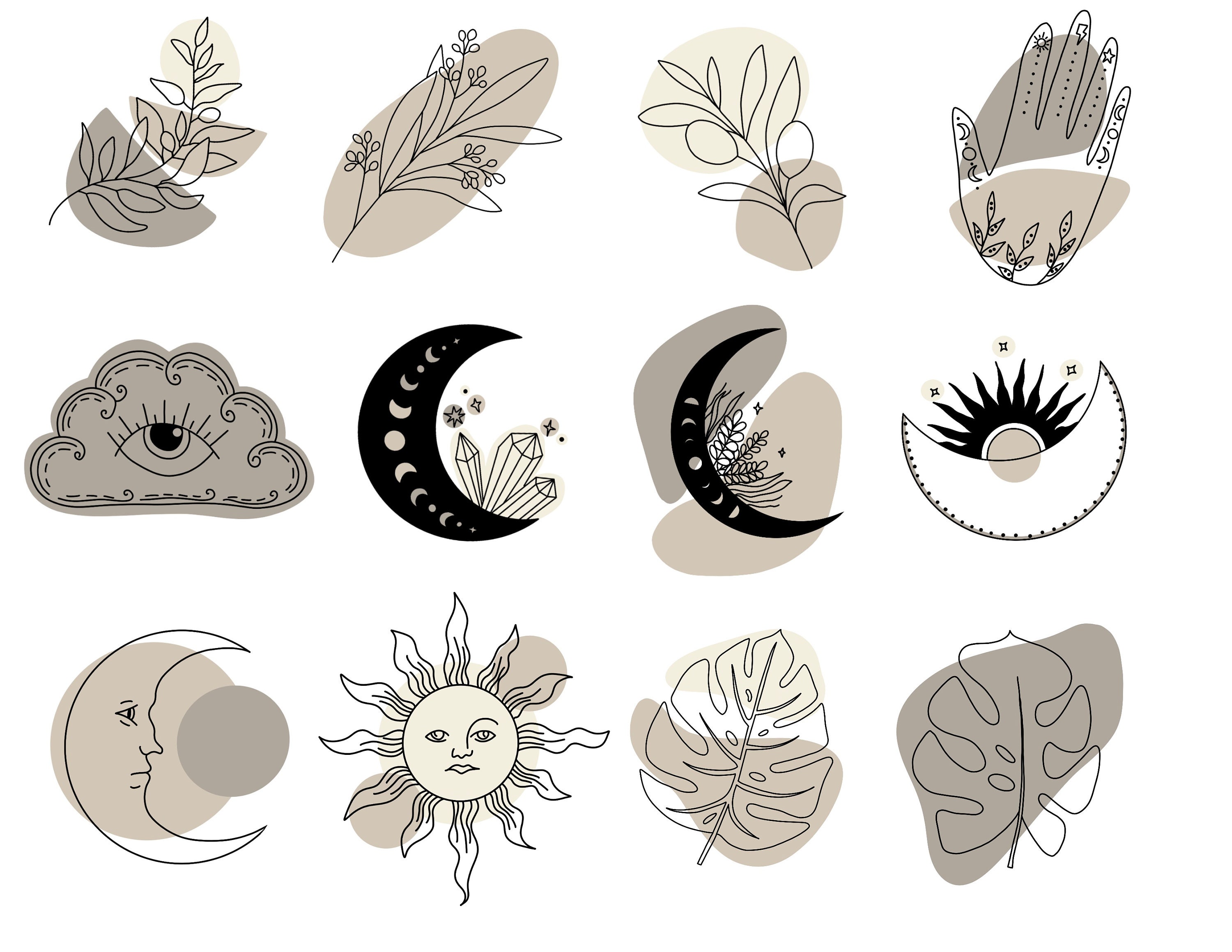 Boho Elements, Neutral Boho Clipart, Boho Shapes Bundle, Monochrome ...
