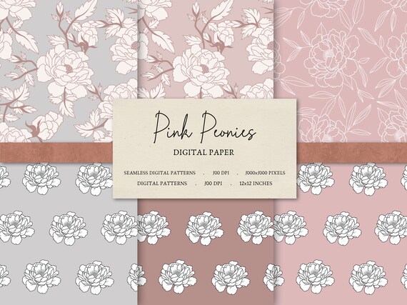 Pink Peonies Digital Paper Peony Print Seamless Flower - Etsy