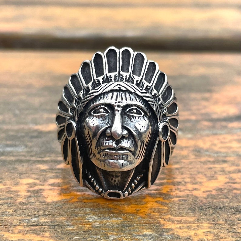 Native American Chief Sterling 925 Sterling Silver Ring Indian Head ...