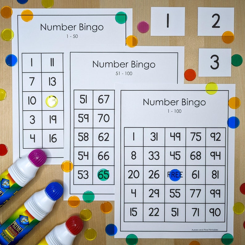 Numbers Bingo (130 Total) 10 Square and 25 Square (numbers 1 Through ...