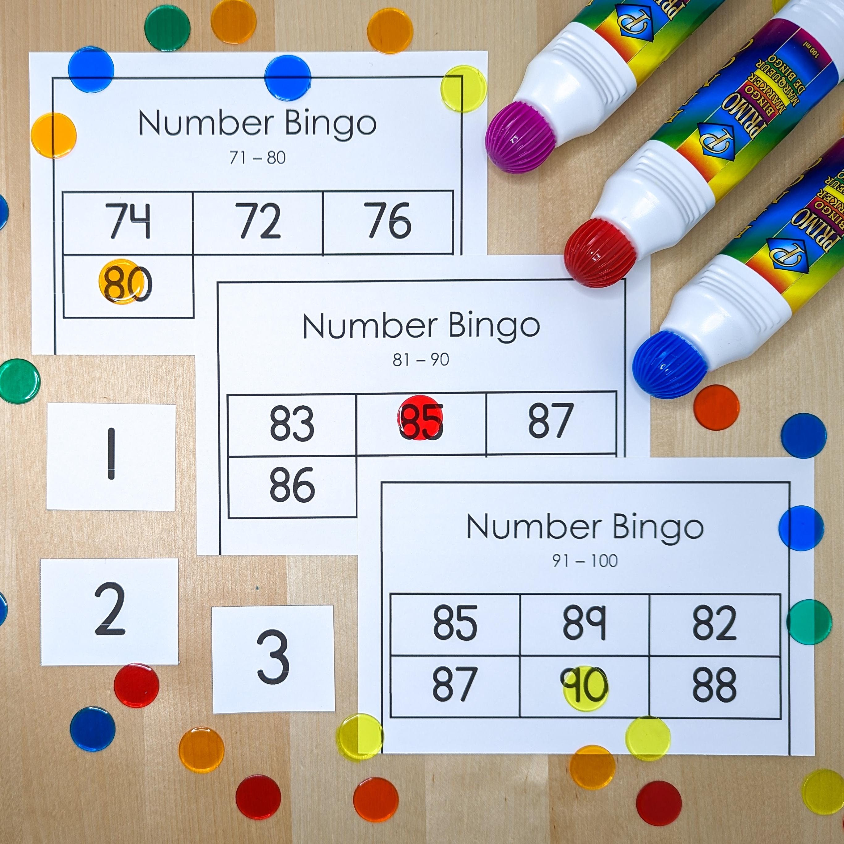 Numbers Bingo (130 Total) 10 Square and 25 Square (numbers 1 Through ...