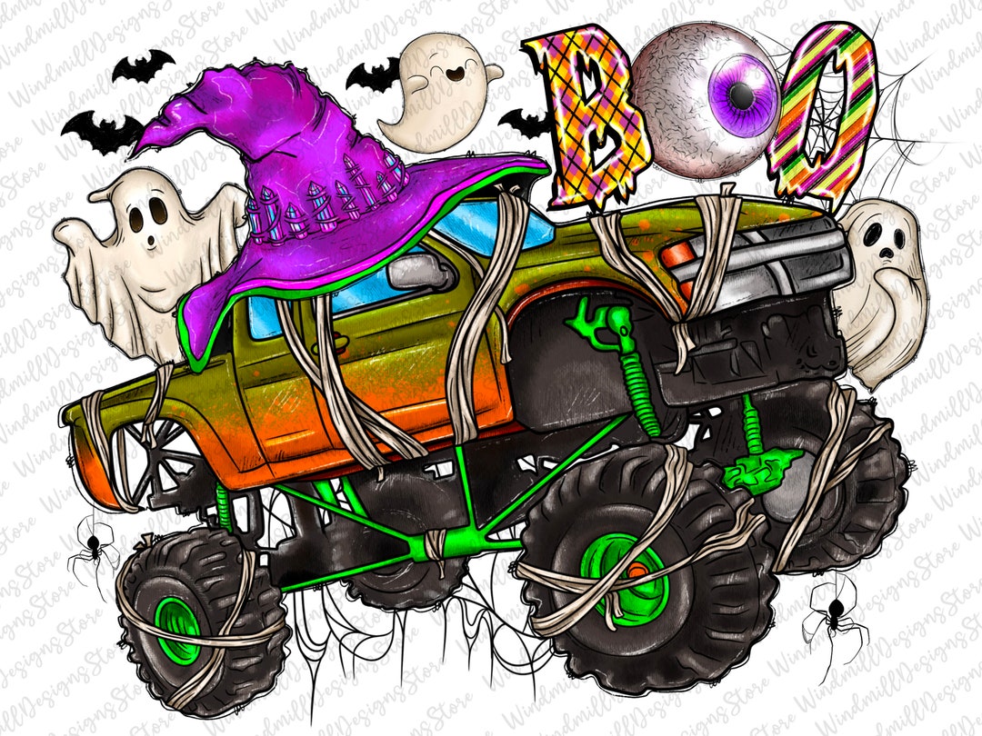 Spooky Crusher Monster Truck Png Sublimation Design Download, Ghost ...