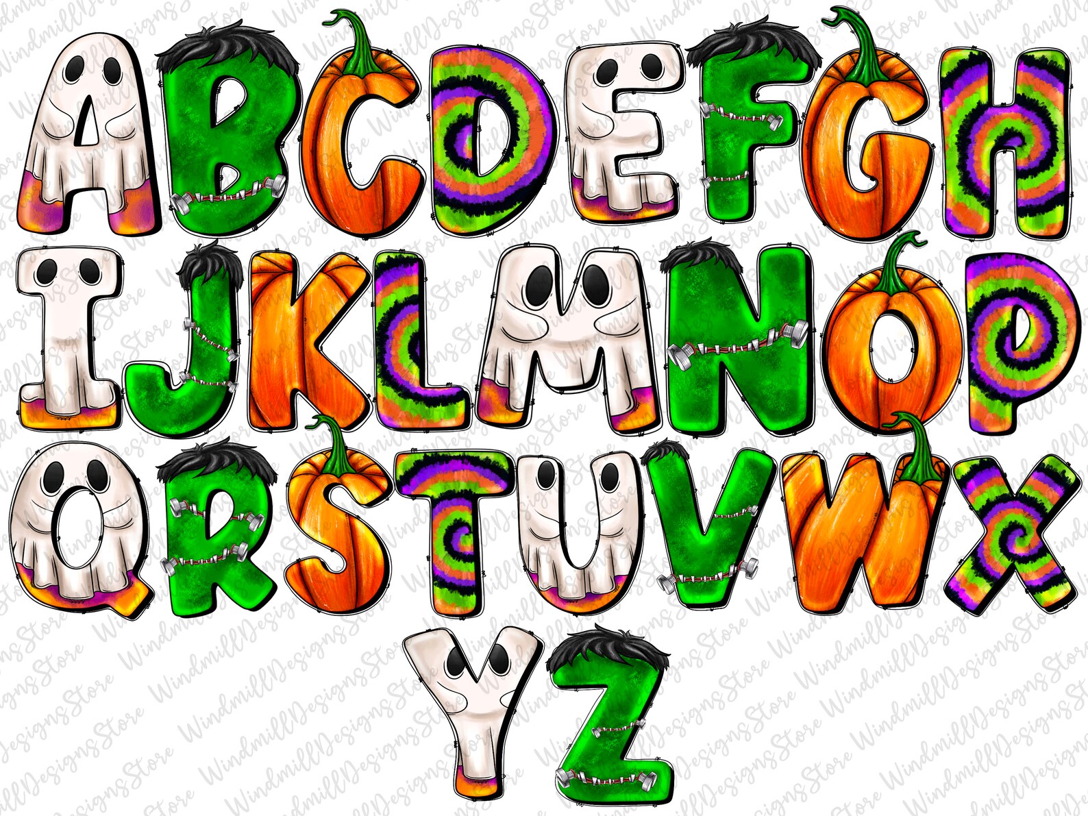 Halloween Alphabet Bundle Png, Halloween Png, Halloween Doodle Letters ...