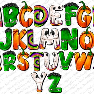 Halloween Alphabet Bundle Png, Halloween Png, Halloween Doodle Letters ...