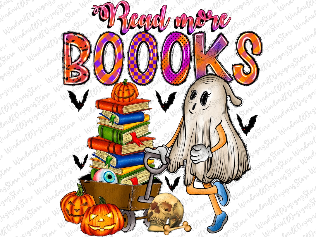 Read More Booooks Png, Halloween Teacher Png, Ghost Reading Books Png ...