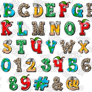 School Teacher Doodle Alphabet Bundle, Teacher PNG Letters, Numbers ...