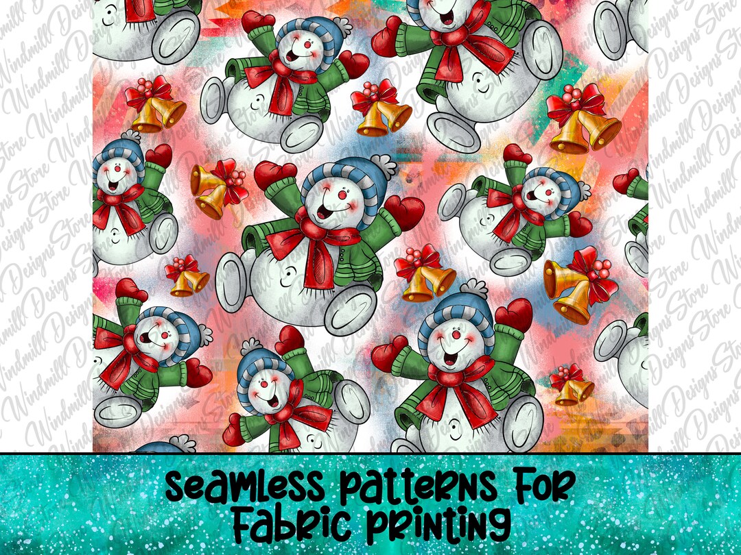 Seamless Snowman Pattern Digital Fabric Design Christmas - Etsy